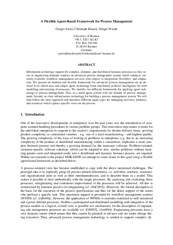 A Flexible Agent Based Framework For Process Management
