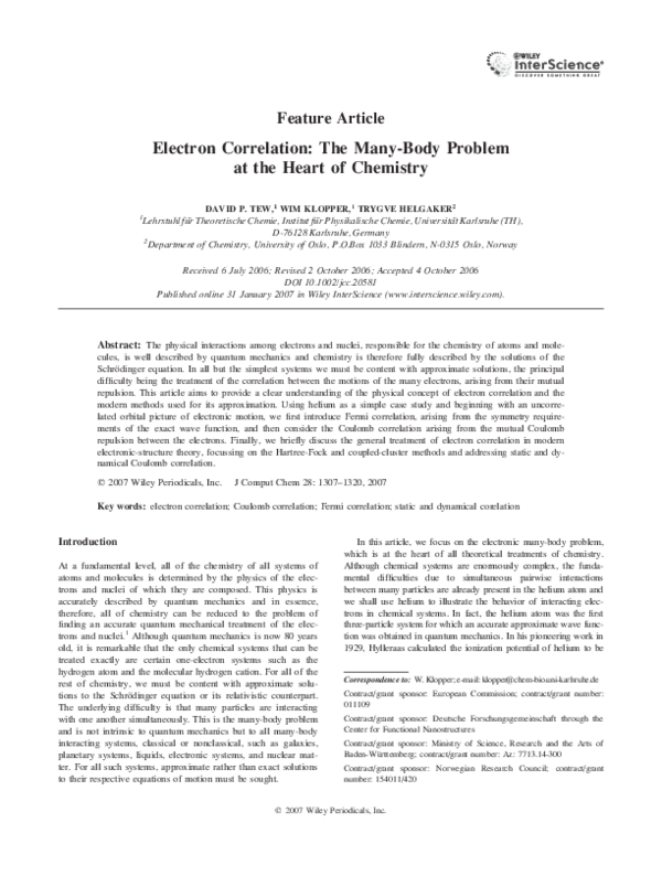 (PDF) Electron correlation: The many‐body problem at the heart of chemistry
