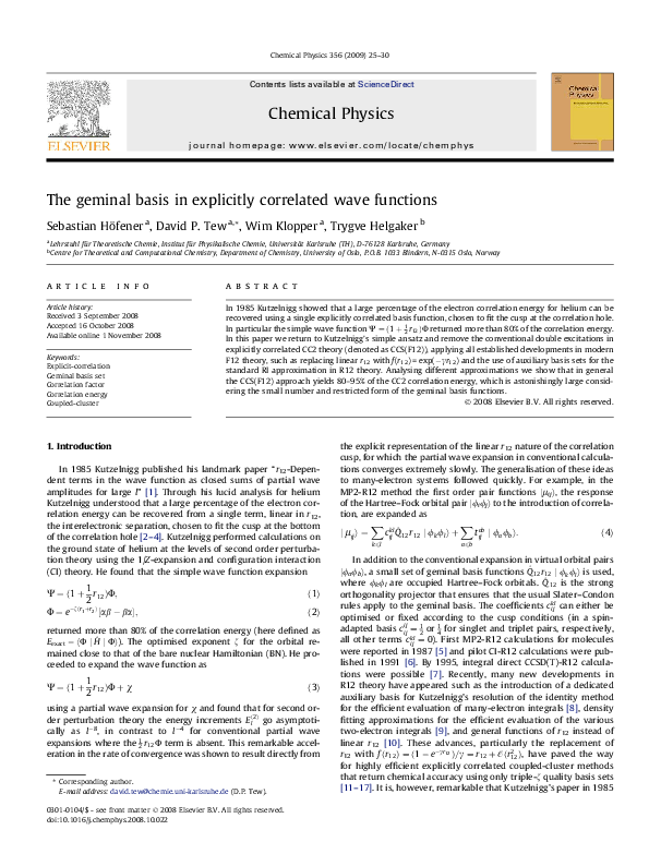 (PDF) The geminal basis in explicitly correlated wave functions