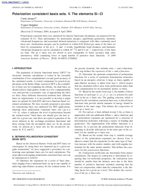 Pdf Polarization Consistent Basis Sets V The Elements Si Cl