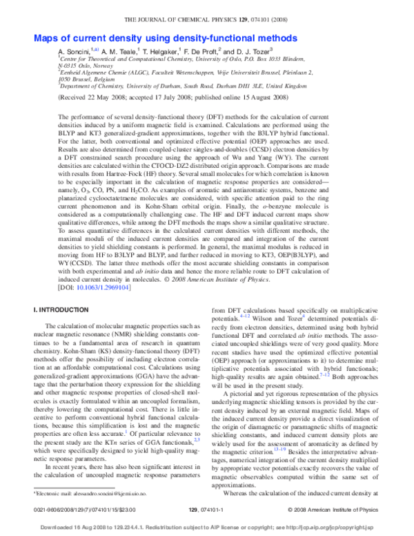 Pdf Maps Of Current Density Using Density Functional Methods