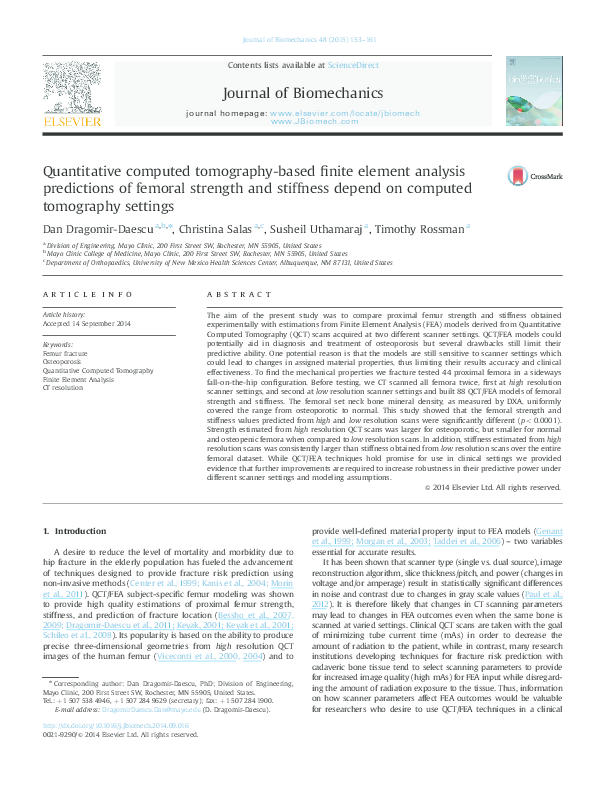Pdf Quantitative Computed Tomography Based Finite Element Analysis