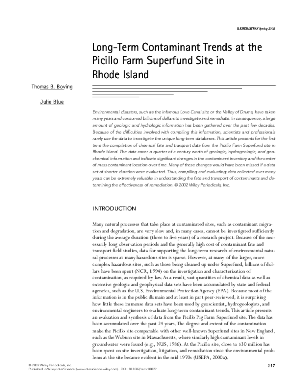 (PDF) Long-Term Contaminant Trends at the Picillo Farm Superfund Site ...
