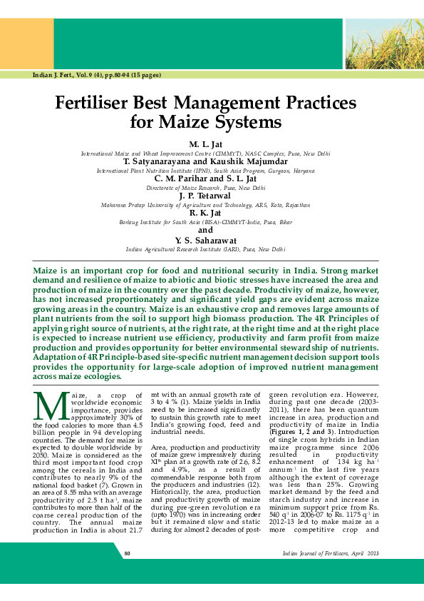 (PDF) Fertiliser best management practices for maize systems