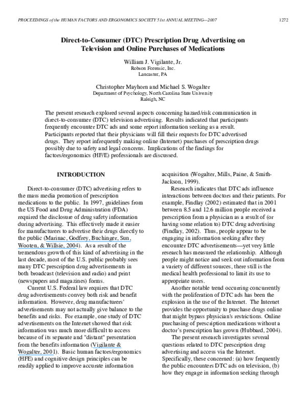 (PDF) Direct-to-Consumer (DTC) Prescription Drug Advertising on ...