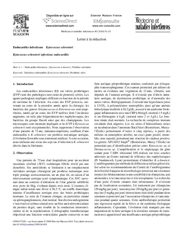(PDF) Endocardite infectieuse à Kytococcus schroeteri