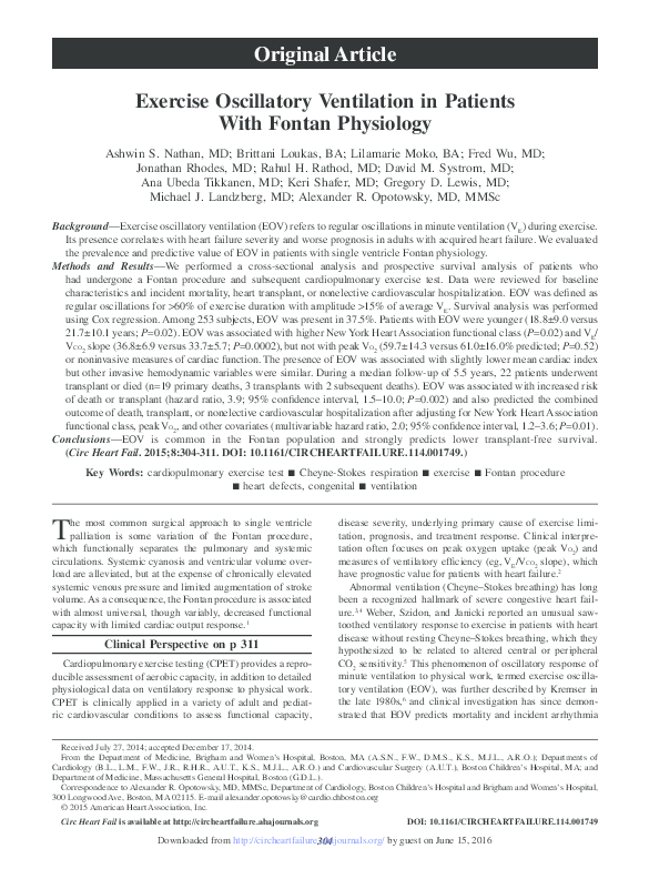 (PDF) Exercise Oscillatory Ventilation in Patients With Fontan Physiology