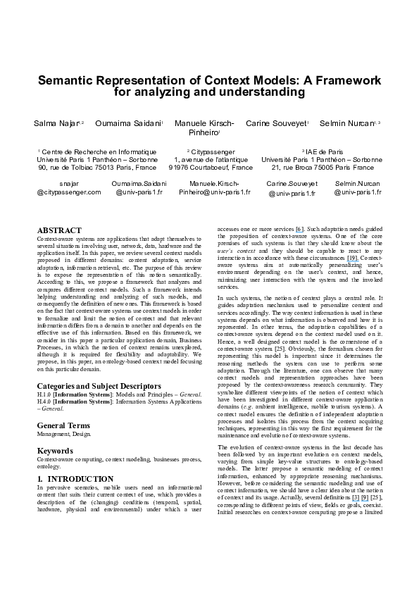 (PDF) Semantic representation of context models