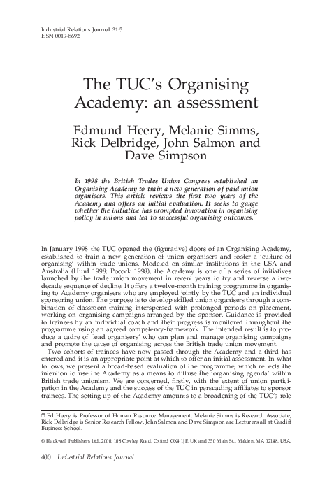 (PDF) The TUC's Organising Academy: an assessment
