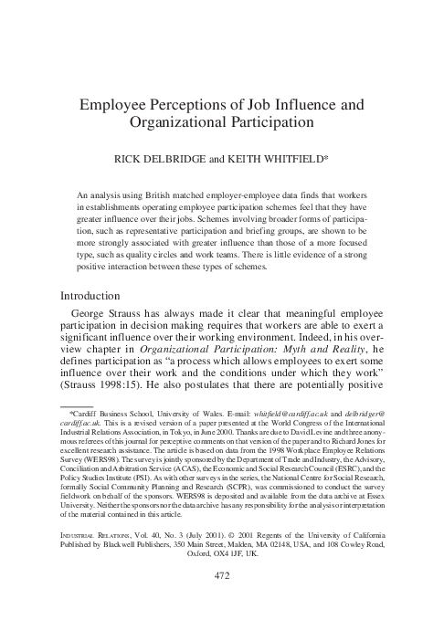 (PDF) Employee Perceptions of Job Influence and Organizational ...