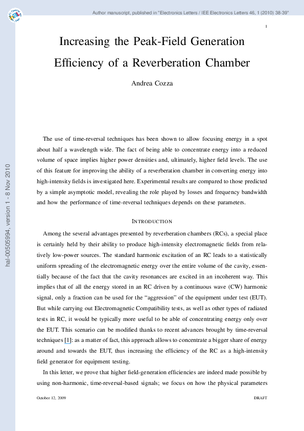 (PDF) Increasing peak-field generation efficiency of reverberation chamber