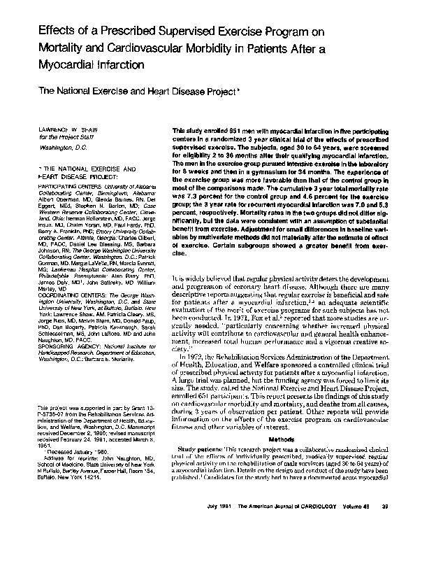 Pdf Effects Of A Prescribed Supervised Exercise Program On Mortality
