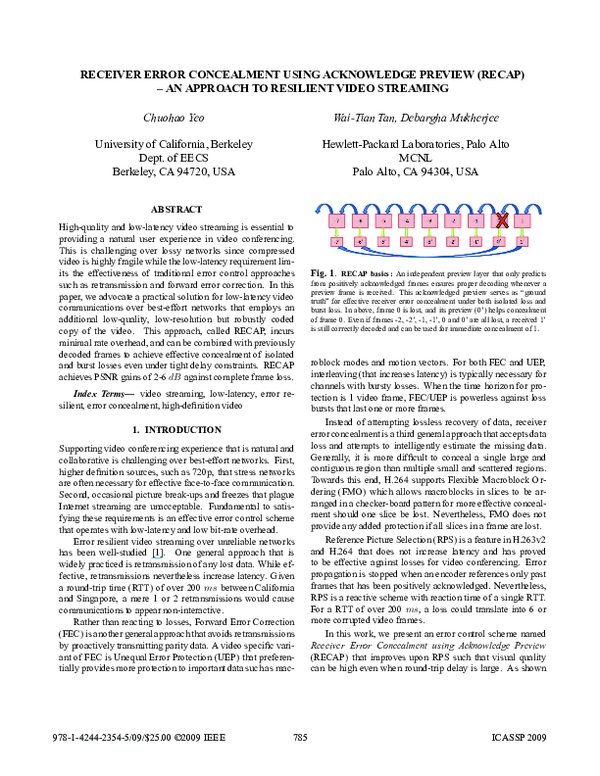 (PDF) Receiver error concealment using acknowledge preview (RECAP) - An approach to resilient ...
