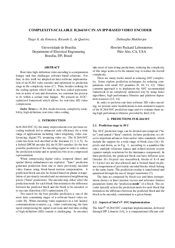 Pdf Complexity Scalable H264avc In An Ipp Based Video Encoder