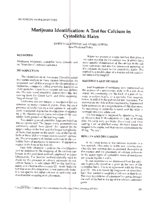 (PDF) Marijuana Identification: A Test for Calcium in Cystolithic Hairs