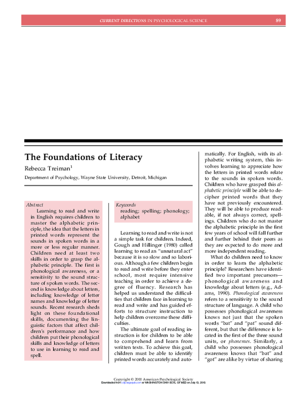 (PDF) The foundations of literacy