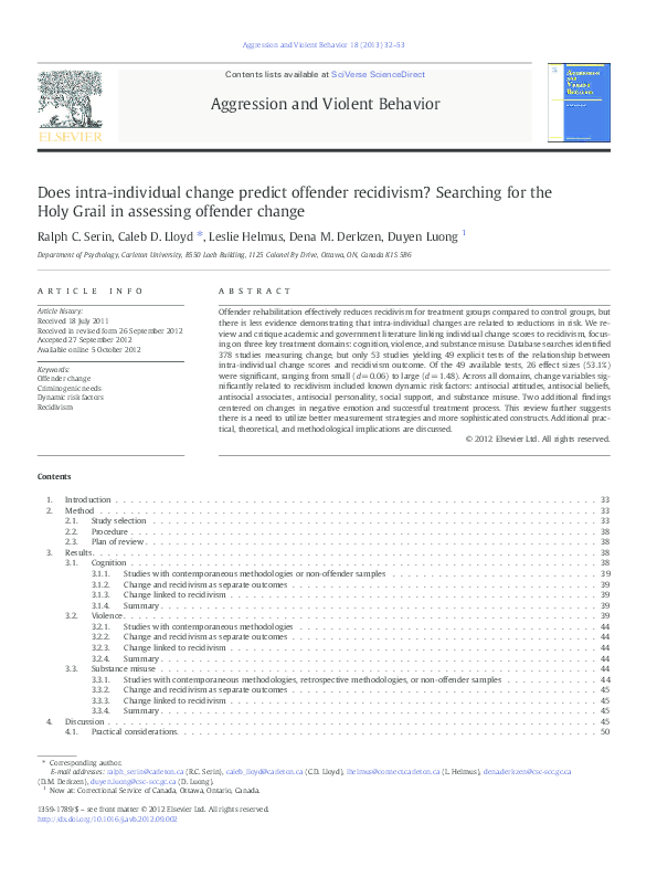 (PDF) Does intra-individual change predict offender recidivism ...