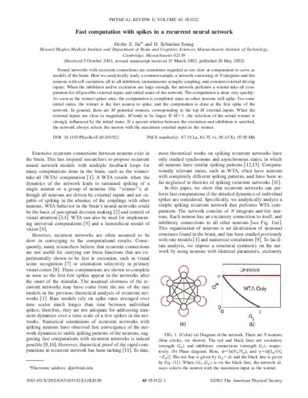 Pdf Fast Computation With Spikes In A Recurrent Neural Network