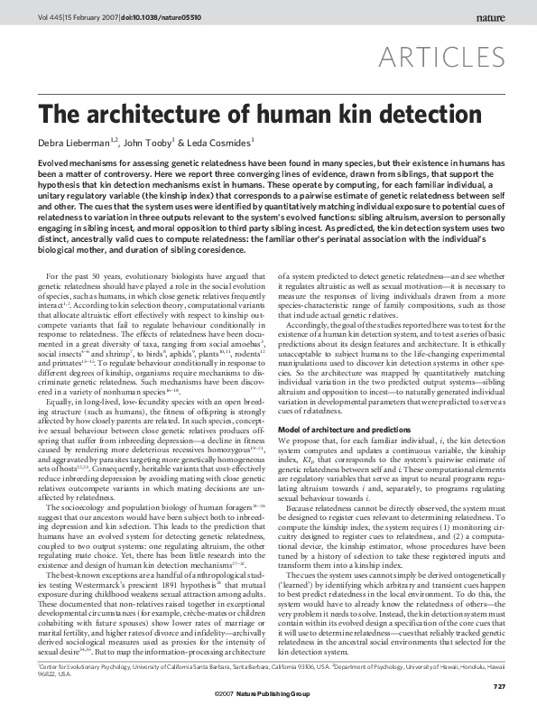 (PDF) The architecture of human kin detection