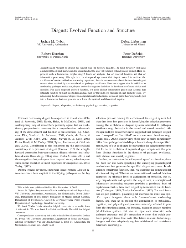 (PDF) Disgust: Evolved function and structure