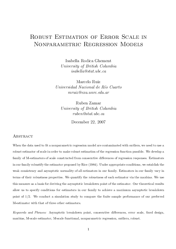 Pdf Robust Estimation Of Error Scale In Nonparametric Regression Models