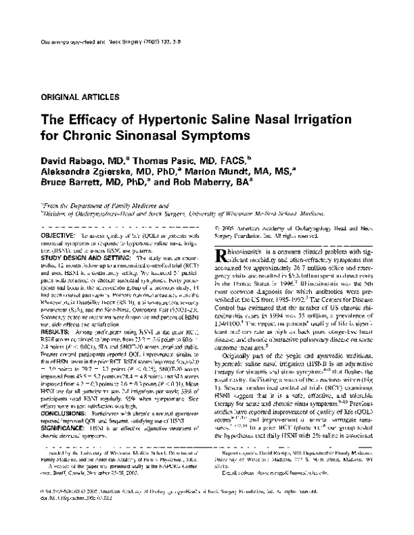 (PDF) The Efficacy of Hypertonic Saline Nasal Irrigation for Chronic ...