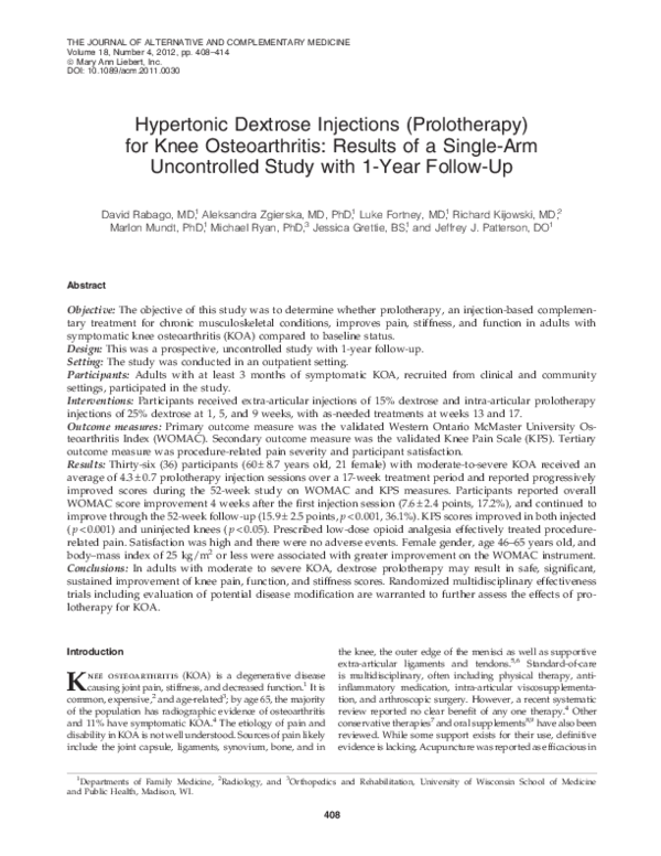 (PDF) Hypertonic Dextrose Injections (Prolotherapy) for Knee ...