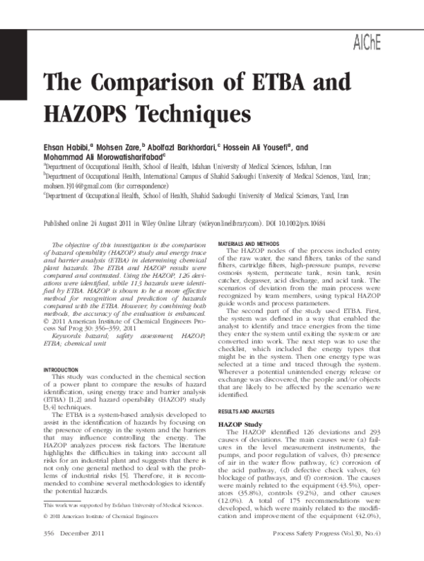 (PDF) The comparison of ETBA and HAZOPS techniques
