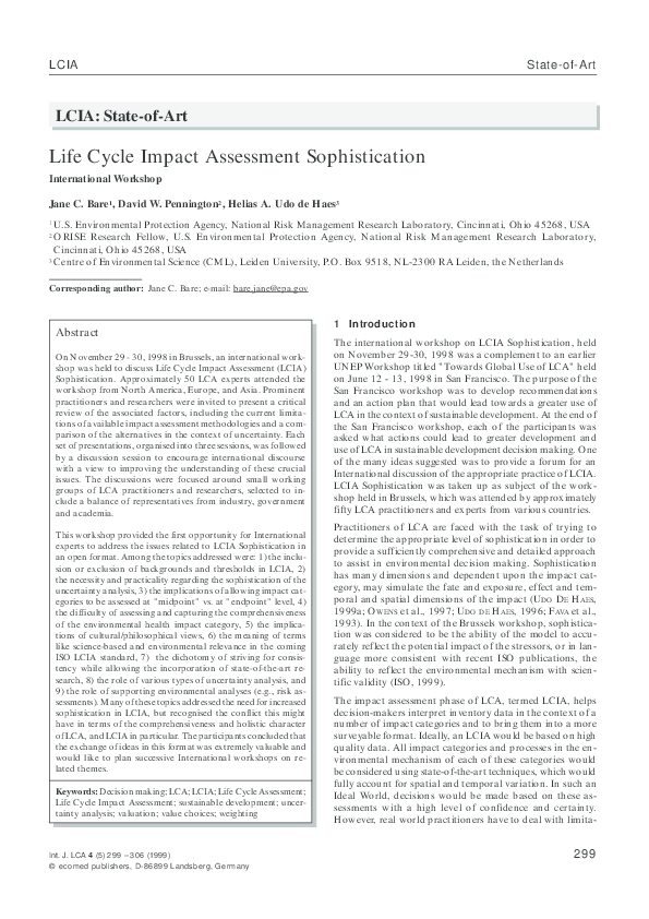 (PDF) Life cycle impact assessment sophistication