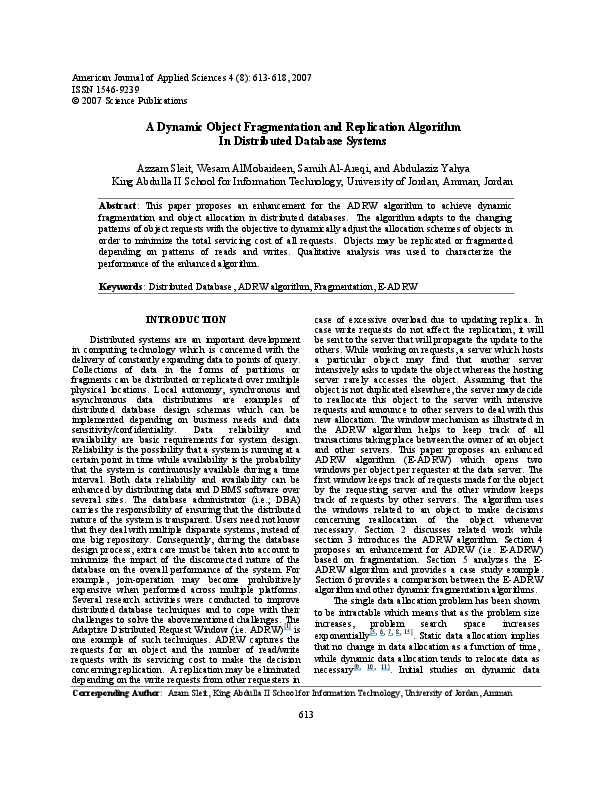 (PDF) A Dynamic Object Fragmentation and Replication Algorithm In Distributed Database Systems