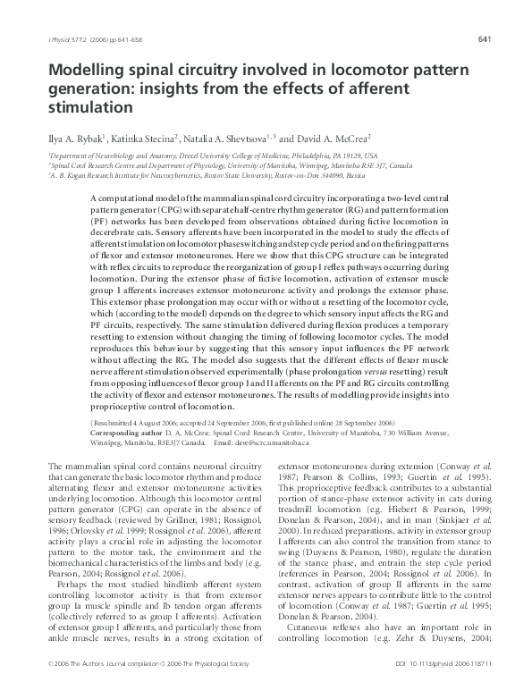 (PDF) Modelling spinal circuitry involved in locomotor pattern ...
