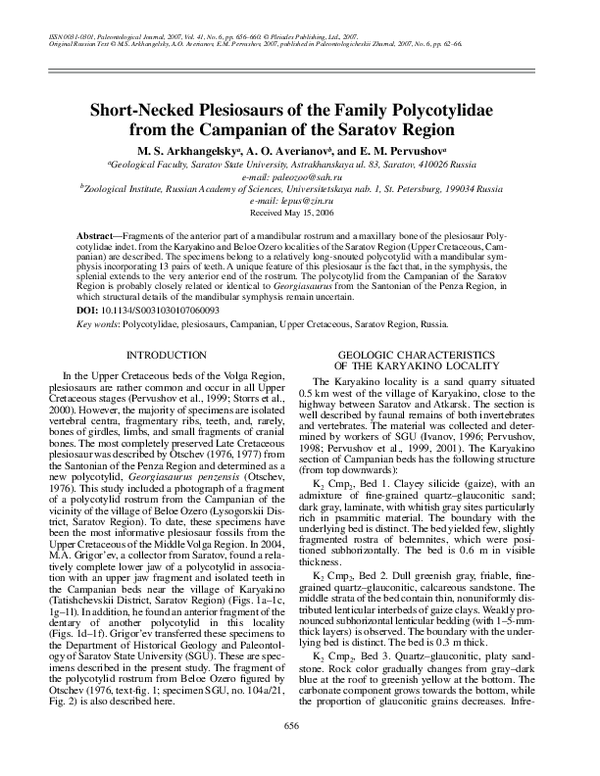 (PDF) Short-necked plesiosaurs of the family Polycotylidae from the ...