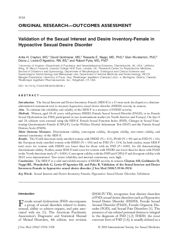 (PDF) Validation of the Sexual Interest and Desire Inventory-Female in ...