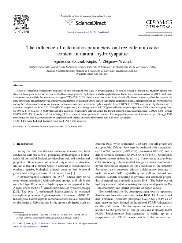 (PDF) The influence of calcination parameters on free calcium oxide content in natural ...