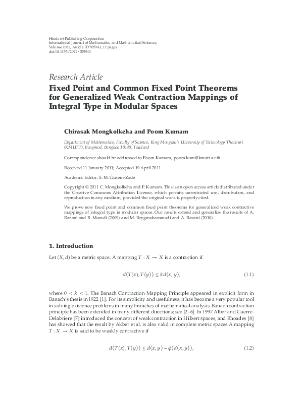 Pdf Fixed Point And Common Fixed Point Theorems For Generalized Weak Contraction Mappings Of