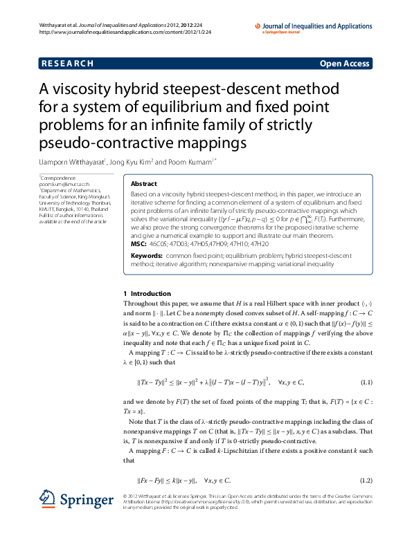 (PDF) A viscosity hybrid steepest-descent method for a system of equilibrium and fixed point ...