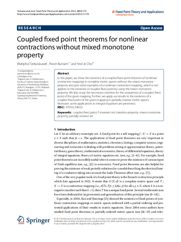 (PDF) Coupled fixed point theorems for nonlinear contractions without mixed monotone property
