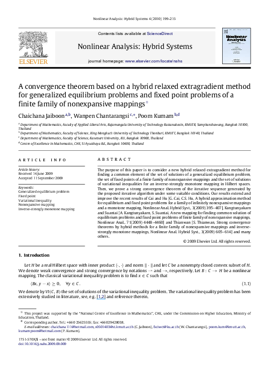 Pdf A Convergence Theorem Based On A Hybrid Relaxed Extragradient