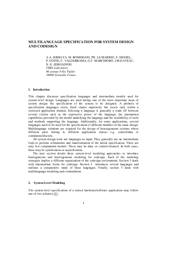 (PDF) Multilanguage specification for system design and codesign