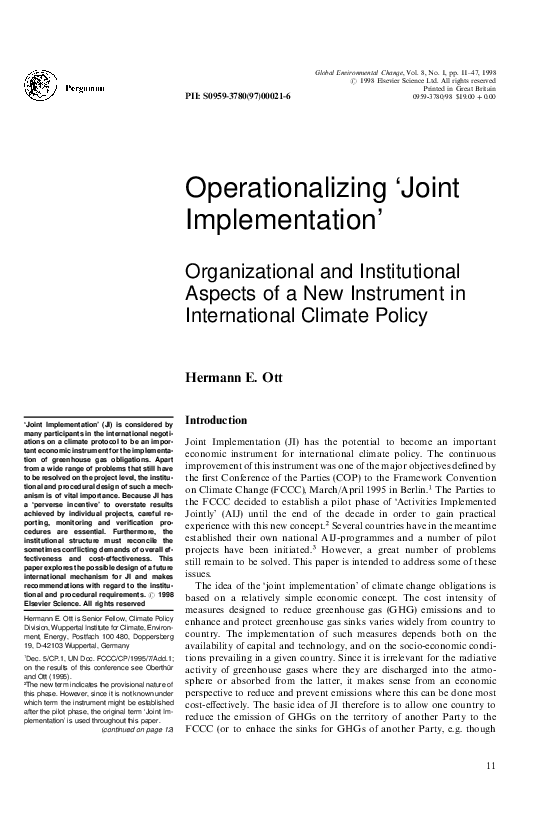 (PDF) Operationalizing ‘Joint Implementation’