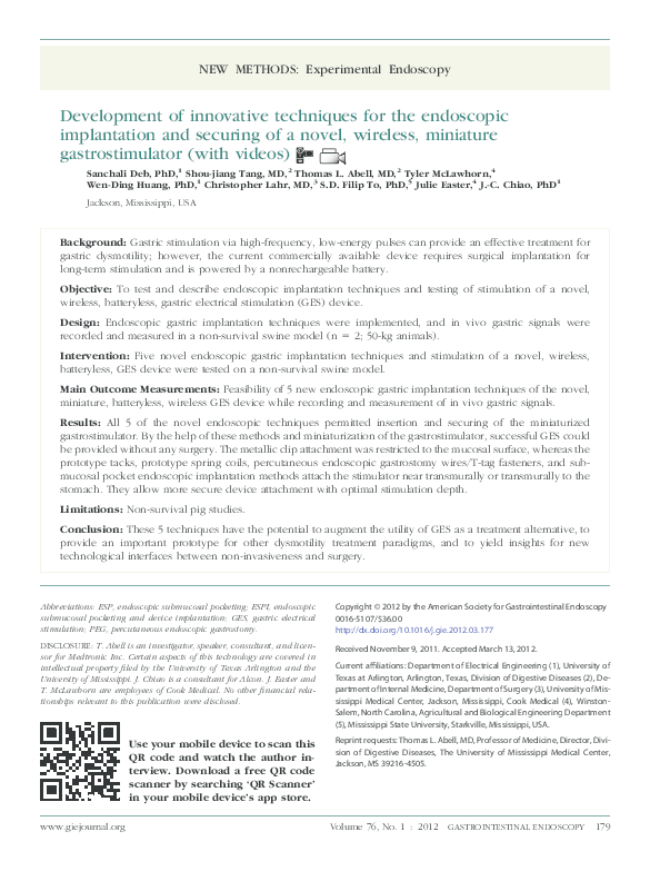 (PDF) Development of innovative techniques for the endoscopic ...