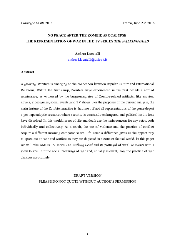 (DOC) No peace after the Zombie apocalypse. The representation of war ...