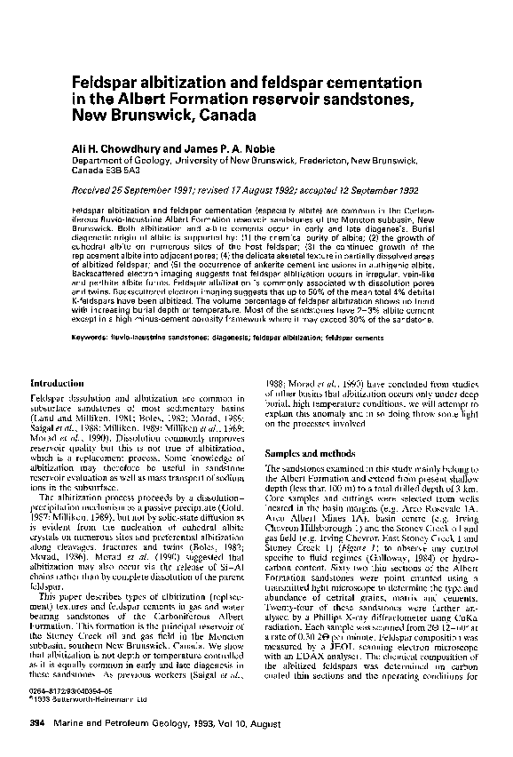 (PDF) Feldspar albitization and feldspar cementation in the Albert ...