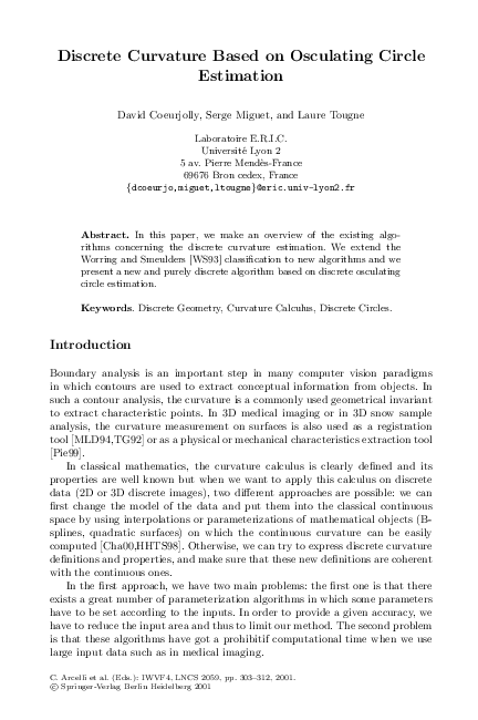 (PDF) Discrete curvature based on osculating circle estimation