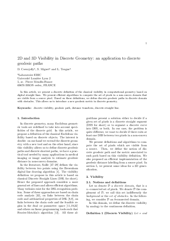 (PDF) 2D and 3D visibility in discrete geometry: an application to ...