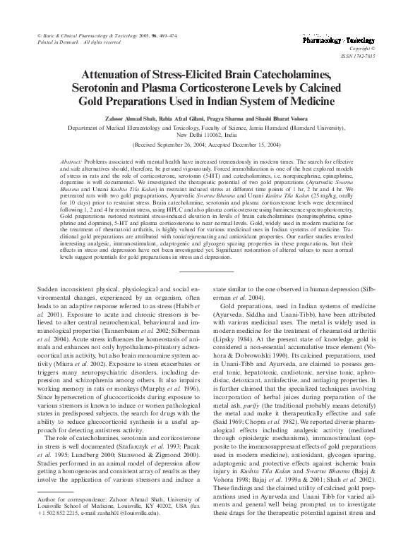(PDF) Attenuation of Stress‐Elicited Brain Catecholamines, Serotonin ...