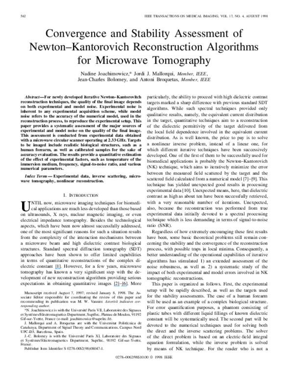 (PDF) Convergence and stability assessment of Newton-Kantorovich reconstruction algorithms for ...
