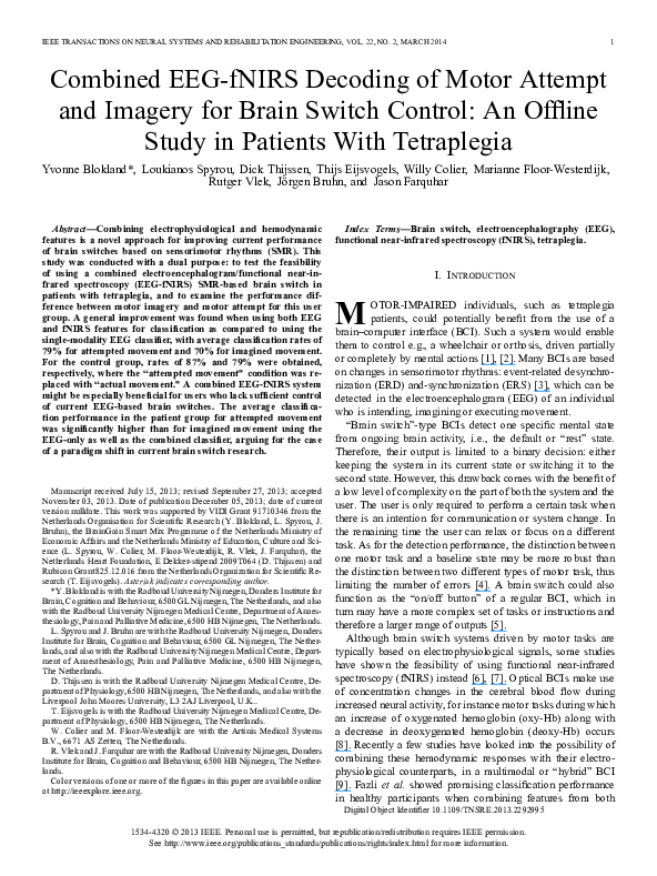(PDF) Combined EEG-fNIRS Decoding of Motor Attempt and Imagery for ...