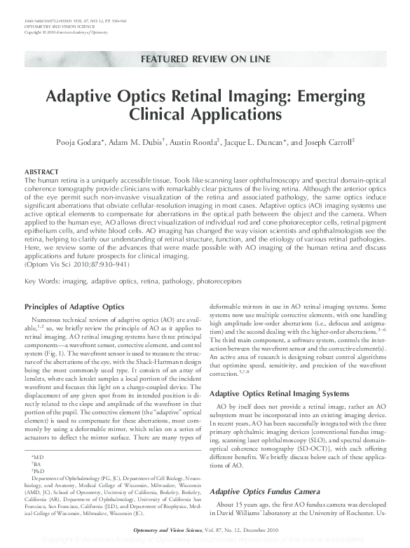 (PDF) Adaptive Optics Retinal Imaging: Emerging Clinical Applications
