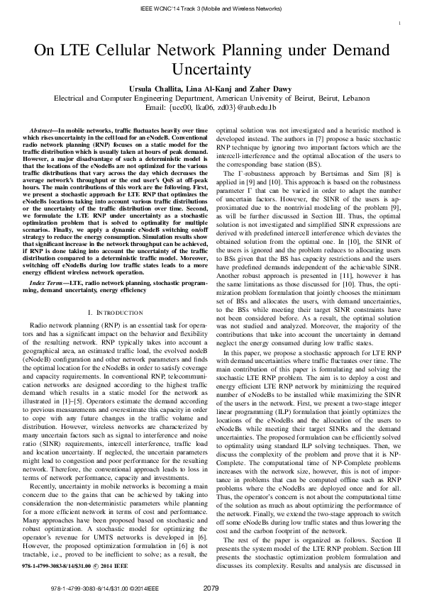 (PDF) On LTE Cellular Network Planning under Demand Uncertainty